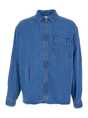 WON HUNDRED Tencel Denim Zip Front Shirt With Classic Collar - Blu