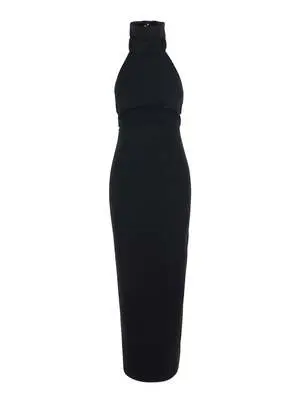 LEPLAIN Long Sleeveless Dress With High Neck, Open Back & Back Zip - Black