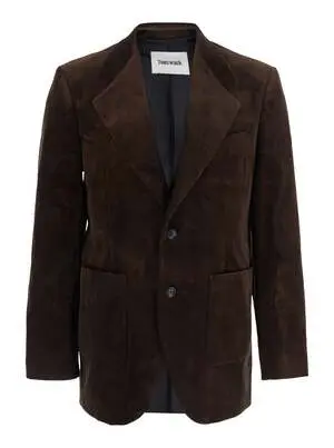 TONYWACK Corduroy Single-breasted Tailored Jacket With Notched Lapels & Side Pockets - Brown