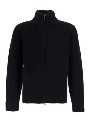 KANGRA Merino Wool High-collar Zip Cardigan With Side Zip Pockets - Black