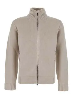 KANGRA Merino Wool High-collar Zip Cardigan With Side Zip Pockets - White