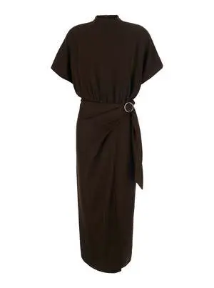RAME Round Neck Long Sleeve Tech Fabric Dress With Back Closure - Brown