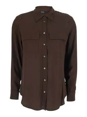 LEPLAIN Silk-blend Shirt With Applied Front Pockets - Brown