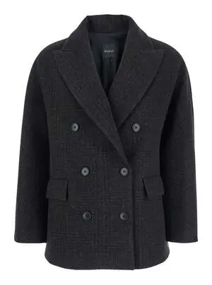 LEPLAIN Double-breasted Wool Jacket With Peak Revers And All-over Check Motif - Brown