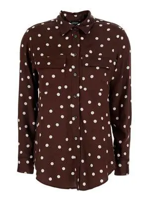 LEPLAIN Polka Dot Pocket Shirt With Welt Pockets - Brown