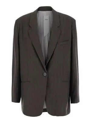 RAME Single-breasted Pinstripe Notched-lapel Blazer Jacket - Brown