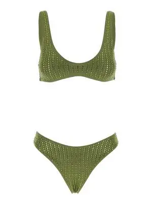 VENUJA High-cut Sequin Stripe Bikini With Brazilian Cut Brief In Stretch Tech Fabric - Green
