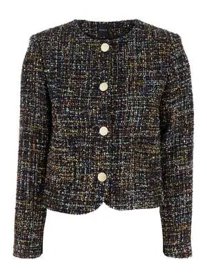 LEPLAIN Tweed Round-neck Button-front Jacket With Epaulettes - Multicolor