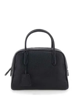 NOTHING WRITTEN Kate Bowling Mini Handbag With Handles And Zip Closure, Leather - Black