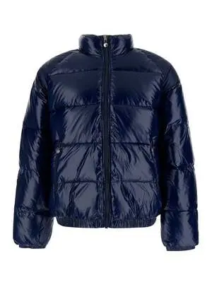 Pyrenex High-neck Tech Fabric Down Jacket With Logo Sleeve Patch - Blu