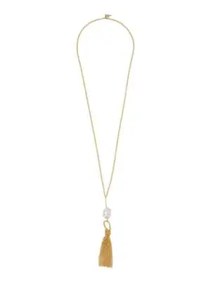 FORTE_FORTE Sculptural Necklace With Fringes And Pearl Drops For - Metallic