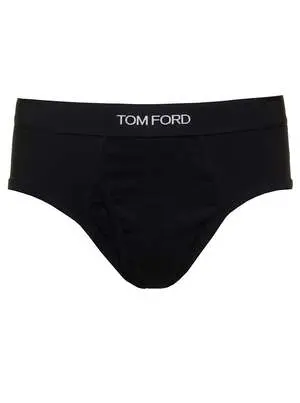 TOM FORD Logo Cotton Stretch Briefs With Elasticated Waistband - Black
