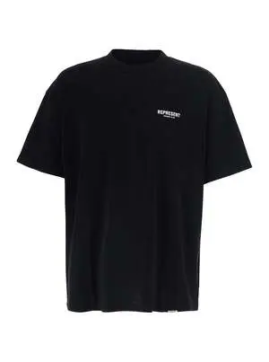 REPRESENT Cotton Crew Neck T-shirt With Front And Back Logo Lettering - Black