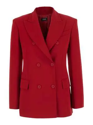 LEPLAIN Wool Blend Double-breasted Blazer With Peak Revers - Red