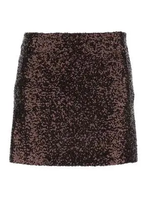 LEPLAIN Fabric Skirt With All-over Sequins And Back Zip - Brown