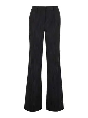 LEPLAIN Tech Fabric Flared Trousers With All-over Pinstripe Motif - Brown