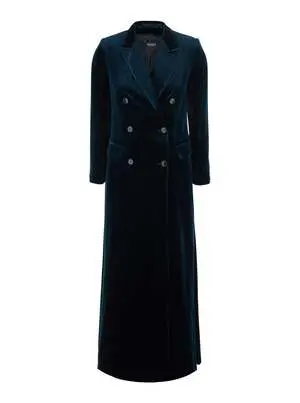 LEPLAIN Long Velvet Double-breasted Jacket With Peak Lapels - Blu
