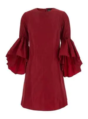 LEPLAIN Crew Neck Dress With Flared Draped Sleeves In Silk Blend For - Red