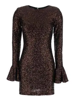 LEPLAIN Round Neck Sequin Dress With Long Sleeves And Flared Cuffs - Brown