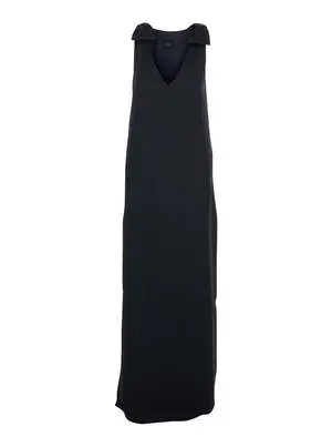 LEPLAIN Long V-neck Sleeveless Dress With Side Slits - Blu