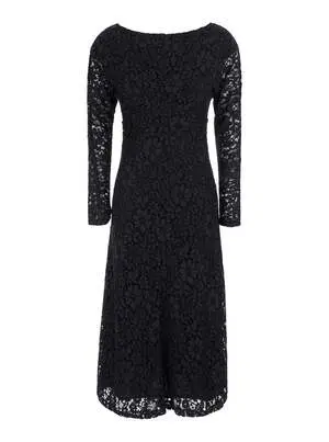 LEPLAIN Long Sleeve Lace Embroidered Long Dress With Round Neck - Black