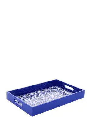 DOLCE & GABBANA CASA Dolce & Gabbana Casa Mediterranean Print Rectangular Lacquered Wood Tray With Embossed Logo Base, 46x30x5.5 Cm Multicolor