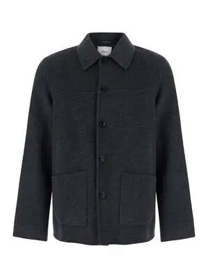GRIFONI Wool-blend Jacket With Classic Collar And Front Patch Pockets - Grey
