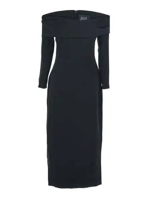 Solace London Yuni Square Neck Long Sleeve Back Zip Dress With Back Slit - Black