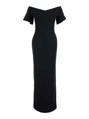 Solace London Cielo Off-shoulder Long Dress With Hidden Back Zip In Tech Fabric - Black