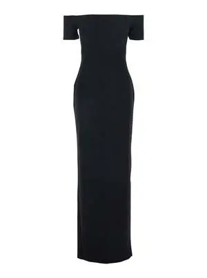 Solace London Off-shoulder Tech Fabric Long Dress With Back Vent - Black