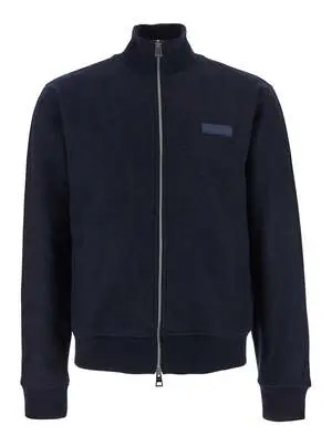 Givenchy High-neck Wool-cashmere Zip Jacket With Logo Patch - Blu