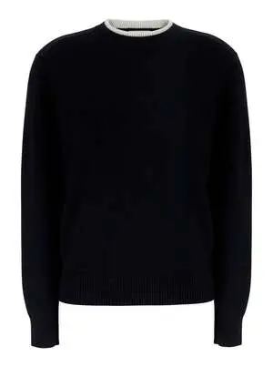 Loulou De Saison Cashmere Sweater With Contrasting Collar And Tone-on-tone Logo For - Black