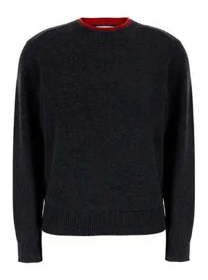 Loulou De Saison Cashmere Sweater With Contrasting Collar And Tone-on-tone Logo - Grey