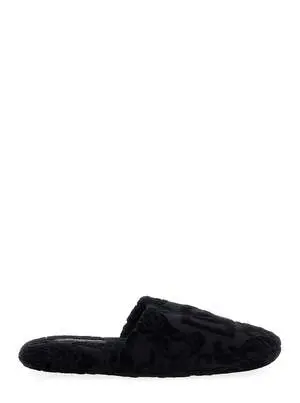 DOLCE & GABBANA CASA Dg Logo Jacquard Cotton Terry Slip-on Slippers - Black