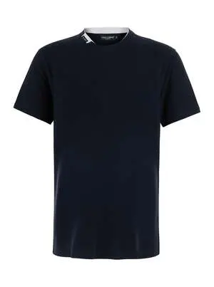 DOLCE E GABBANA Cotton Crew Neck T-shirt With Logo Neck Patch - Blu