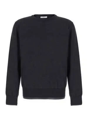 GRIFONI Merino Crewneck Sweater With Double Hem And Double Cuff - Grey