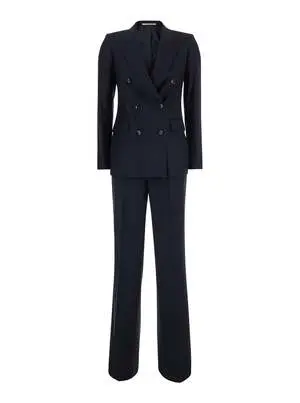 Tagliatore Inspired Double-breasted Suit With Peak Lapels - Blu