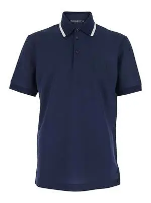 DOLCE E GABBANA Logo Front Tech Fabric Polo Shirt For With Classic Collar - Blu