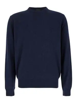 LEPLAIN Merino Wool, Silk & Cashmere Crewneck Sweater With Ribbed Trim - Blu