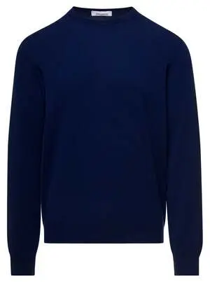 GAUDENZI Crew Neck Cashmere Sweater With Ribbed Neck Cuffs & Hem - Blu