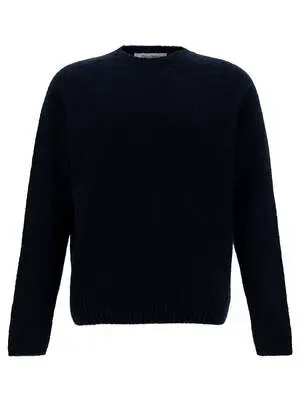 GAUDENZI Crewneck Sweater With Ribbed Finishes In Alpaca & Virgin Wool - Blu