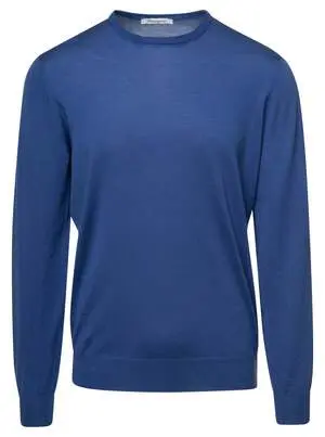 GAUDENZI Crew Neck Long Sleeve 100% Virgin Wool Sweater With Ribbed Cuffs And Hem - Blu