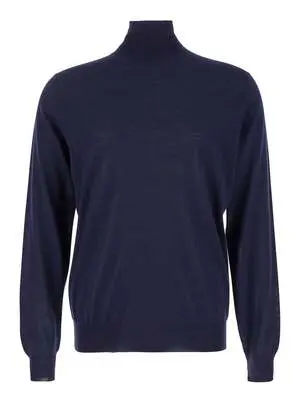 LEPLAIN 100% Merino Wool Crew Neck Sweater With Long Sleeves, Regular Fit - Blu