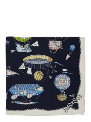 Tory Burch Hot Air Balloon Silk Neckerchief Scarf, 90 X 90 Cm Square Design - Blu