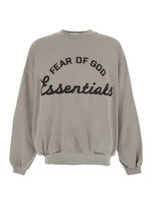 Fear Of God Cotton Crewneck Sweatshirt With Dropped Shoulders And Maxi Logo Front Print - Grey