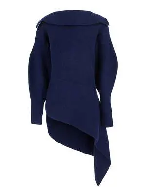 Givenchy Padded Collar Crew Neck Sweater With Wool-cashmere Blend For - Blu
