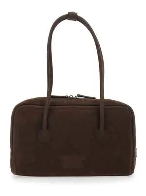 MARGESHERWOOD Soft Boston Mini Leather Shoulder Handbag With Logo Lettering - Brown
