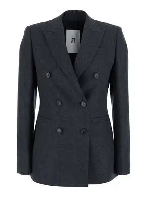 PT TORINO Pt Double-breasted Cashmere Wool Blazer Jacket For - Grey