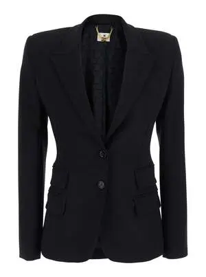 Elisabetta Franchi Single-breasted Blazer Jacket With Peak Revers - Black
