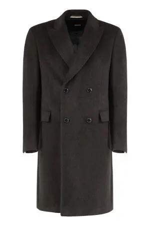BOSS Double-breasted Alpaca-blend Jacket For - Brown